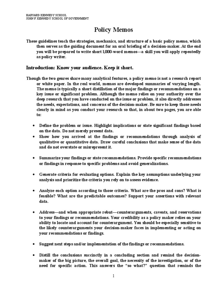Policy Memo Guidelines | PDF | Memorandum | Swot Analysis
