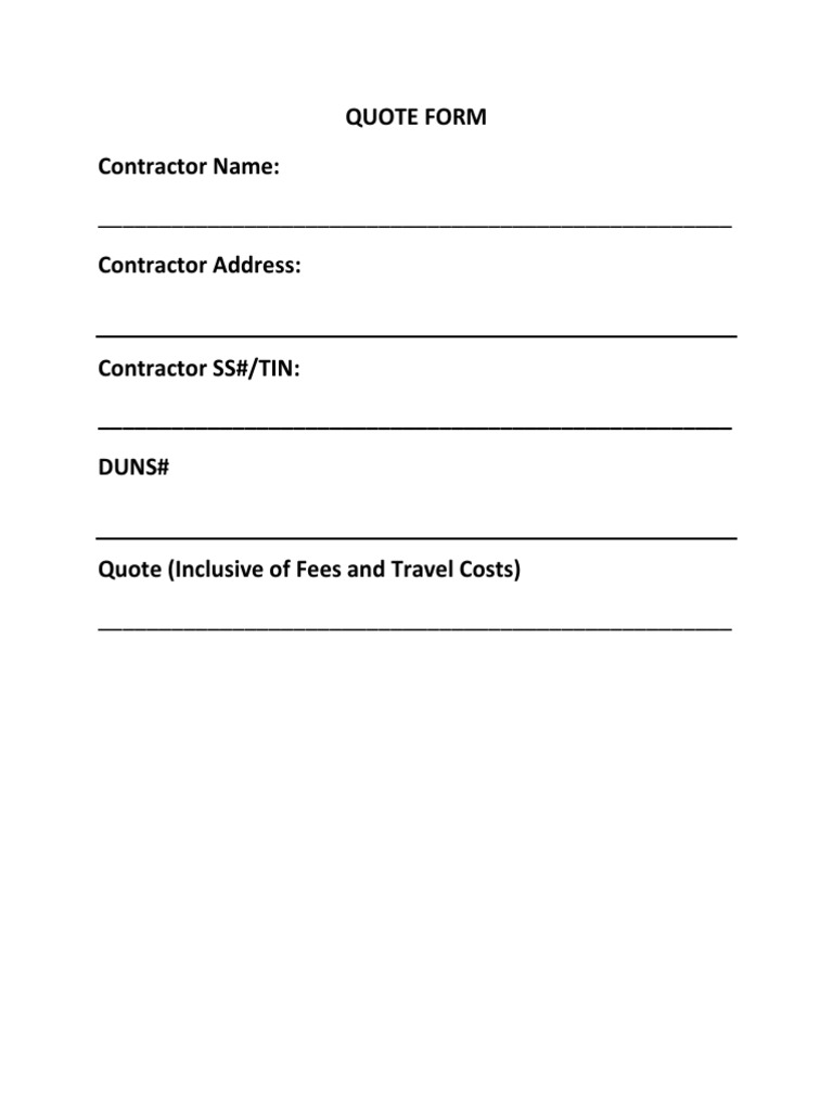 Contractor Quote Form Template | PDF