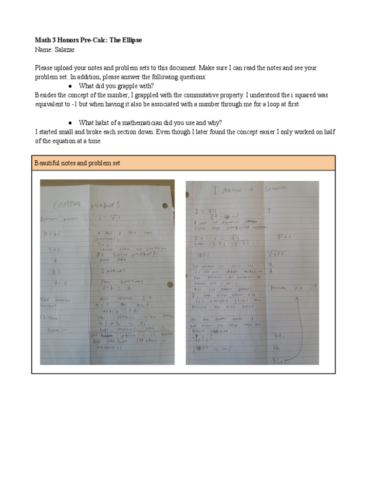 Ellipse Concepts in Pre-Calc Honors | PDF