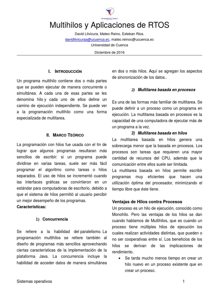 Multihilos y Aplicaciones de RTOS | Descargar gratis PDF | Hilo (Computación) | Hardware de la ...