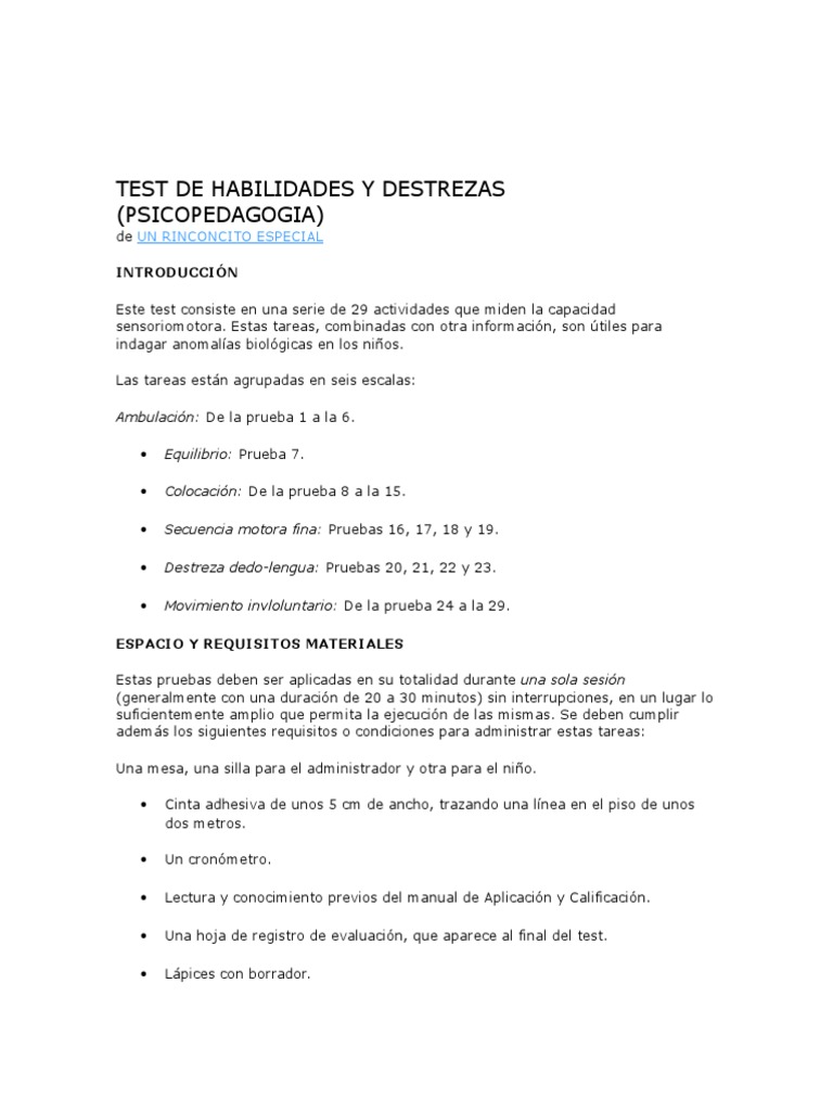 Test de Habilidades y Destrezas | Pie | Mano