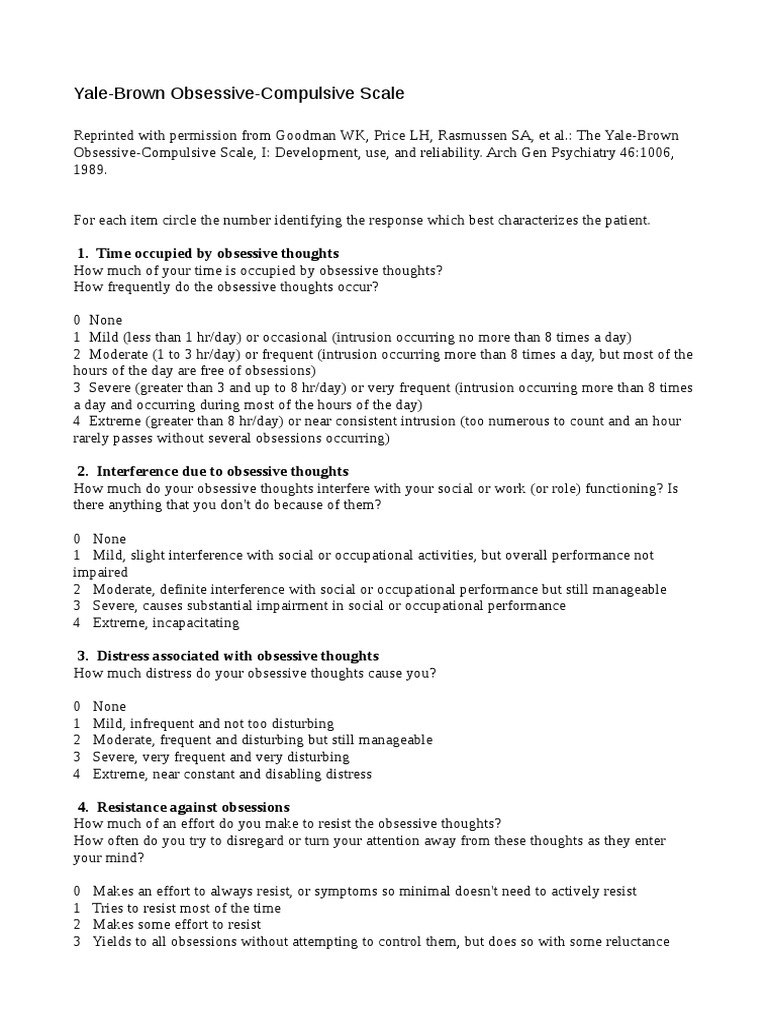 Y Bocs | Download Free PDF | Obsessive–Compulsive Disorder | Anxiety