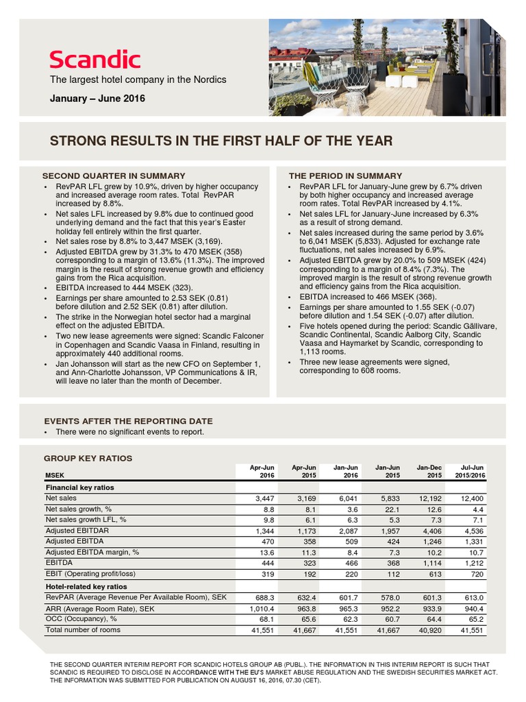 Scandic Hotels Q2 2016 Interim Report | PDF | Working Capital | Nordic ...