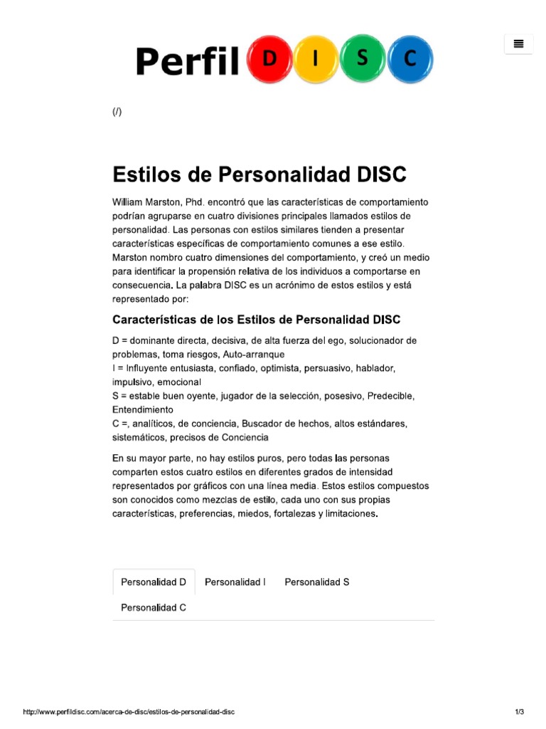Estilos de Personalidad DISC PDF | PDF