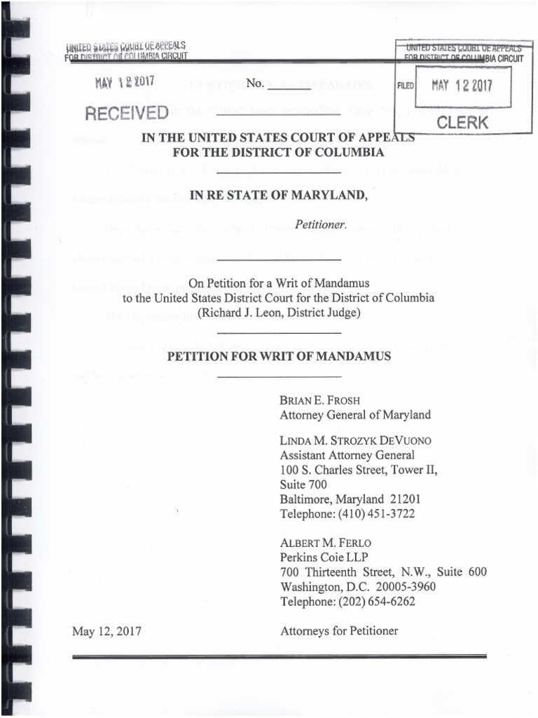 State of Maryland Petition For Writ of Mandamus | PDF