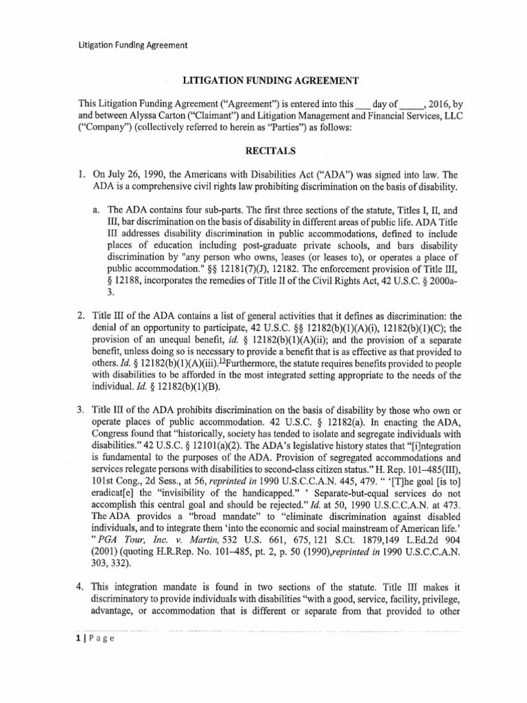 Litigation Management Services Funding Agreement