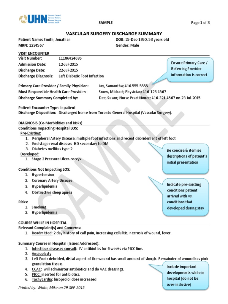 Good Discharge Summary Sample -Surgery | Patient | Health Care