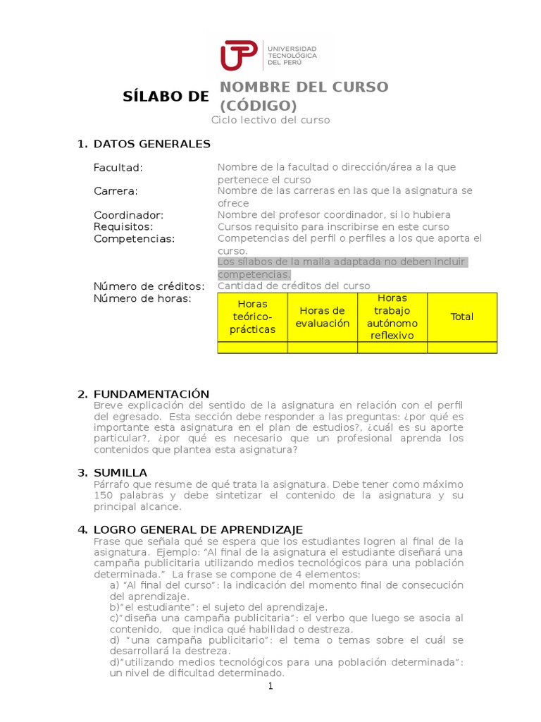 Plantilla Sílabo UTP - 2015 | PDF