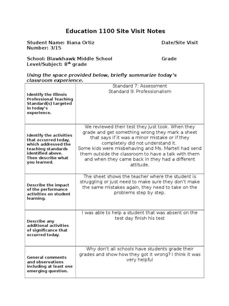 Site Visit Notes 1 | PDF