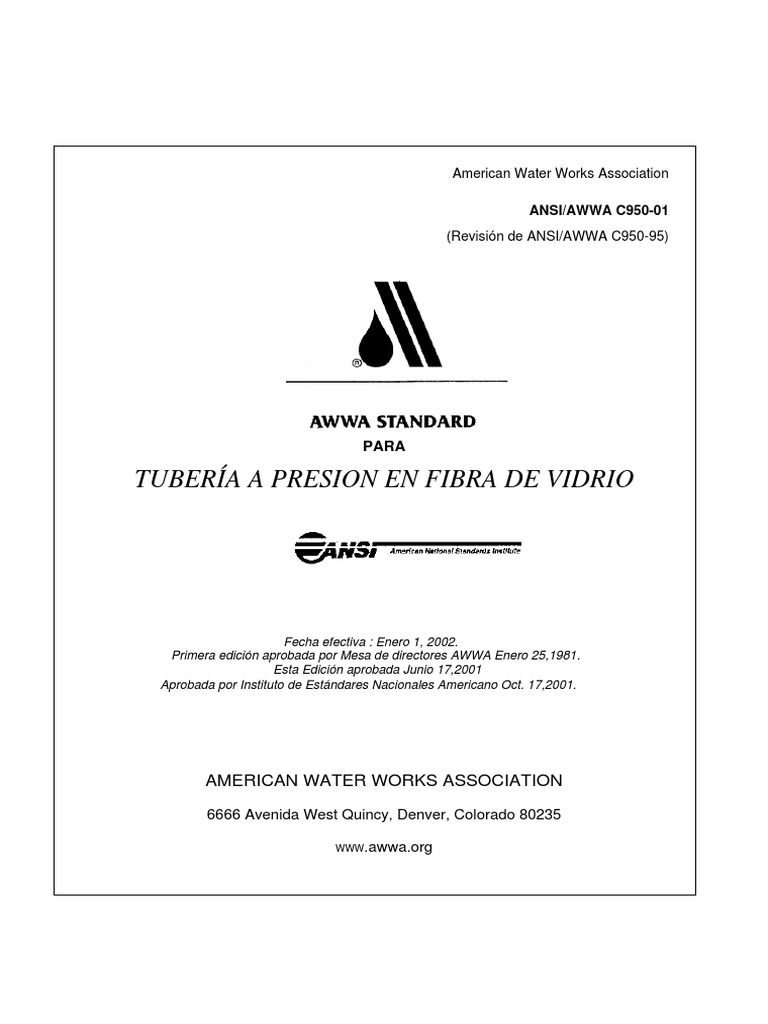AWWA C950-01 - Traducida Al Español PDF | PDF | Tubería (transporte de ...