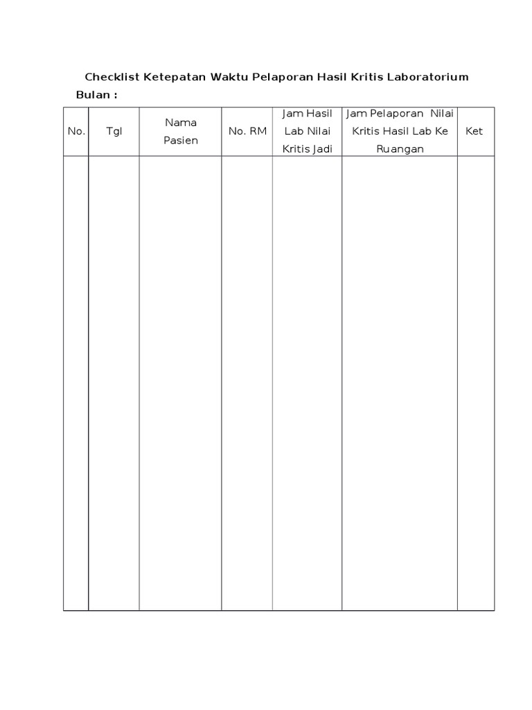 Checklist Ketepatan Waktu Pelaporan Hasil Kritis Laboratorium | PDF