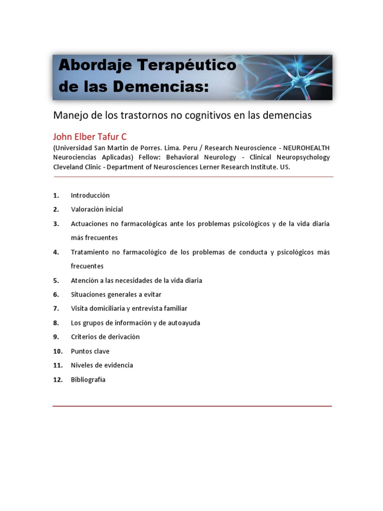 Abordaje Terapéutico de Las Demencias: Manejo de Los Trastornos No ...
