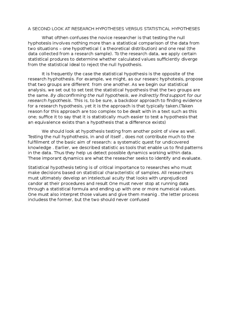 A Second Look at Research Hypotheses Versus Statistical Hypotheses | PDF