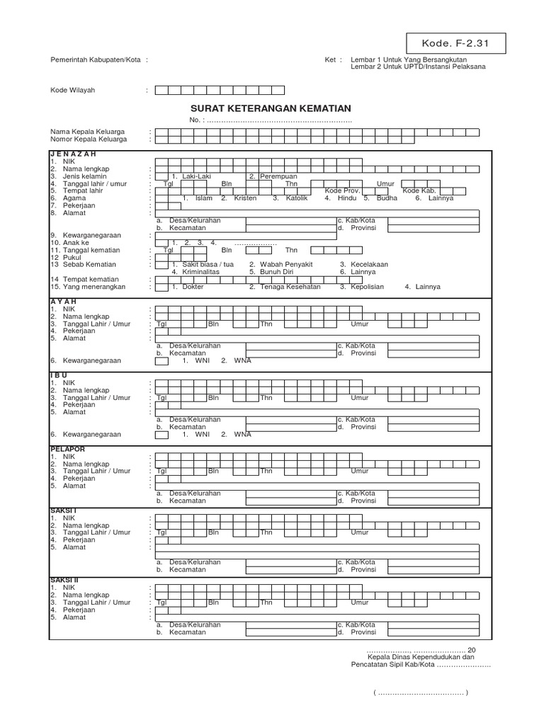 F-2.31 Surat Keterangan Kematian Kabupaten | PDF