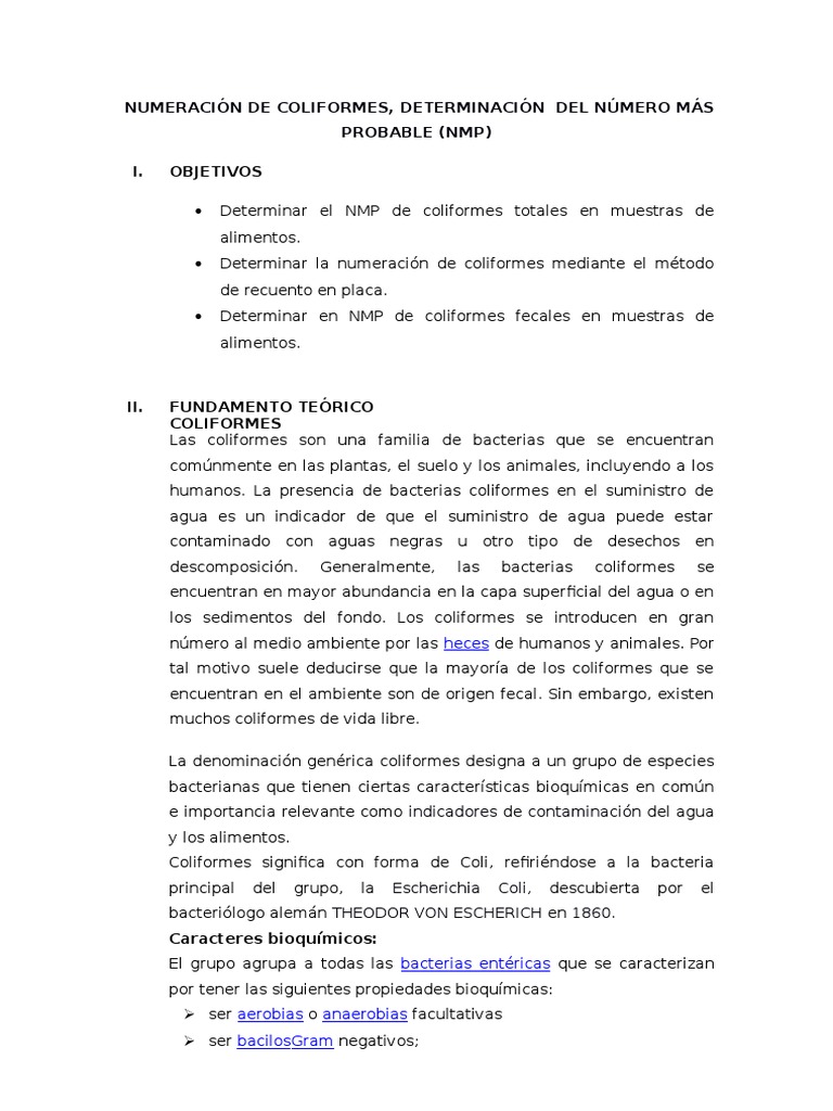NMP de Coliformes en Alimentos | PDF | Microbiología | Biología