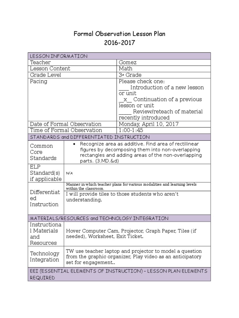 Formal Lesson Plan 4-5-17 | Download Free PDF | Lesson Plan | Psychology