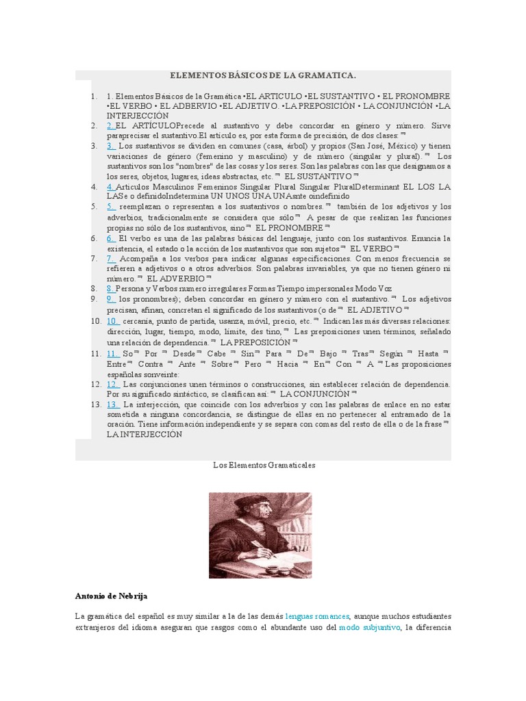 Elementos Básicos de La Gramatica | PDF | Predicado (Gramática) | Palabra