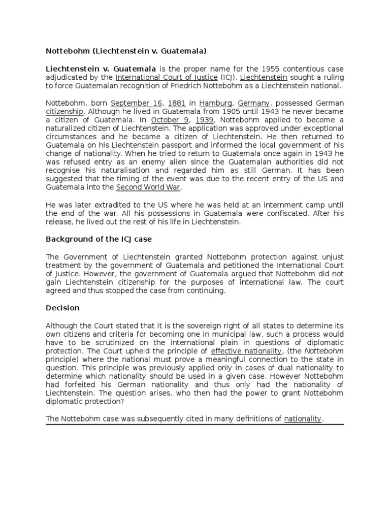 Nottebohm Case: Liechtenstein Citizenship | PDF | Nationality Law ...