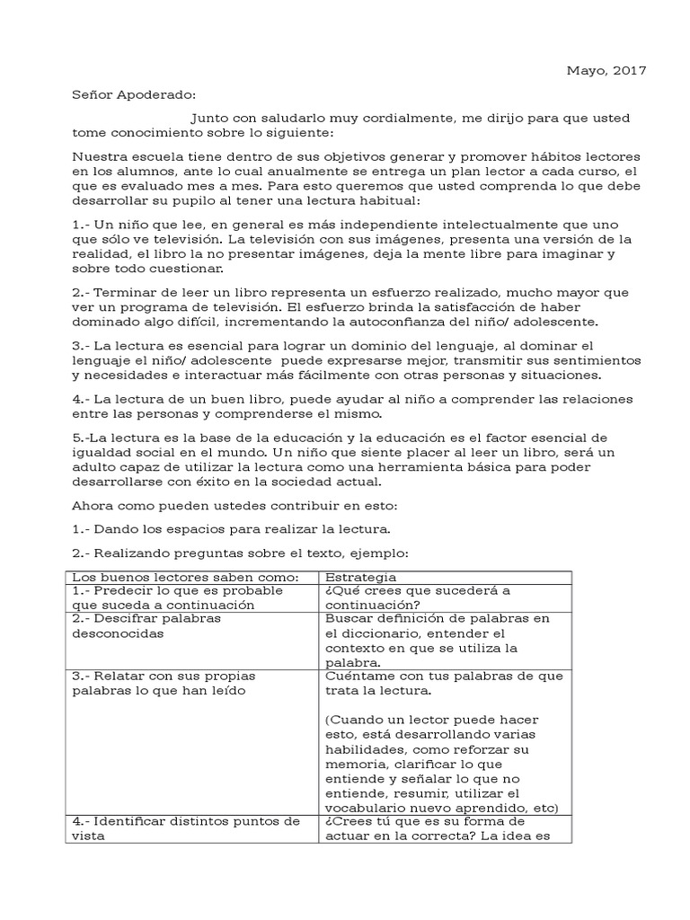 Carta Compromiso Apoderado | PDF | Lectura (proceso) | Libros