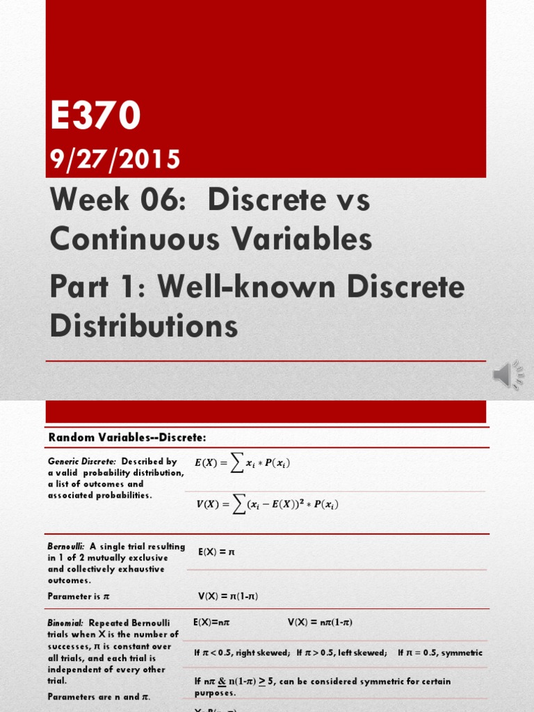 Week 06: Discrete Vs Continuous Variables Part 1: Well-Known Discrete ...
