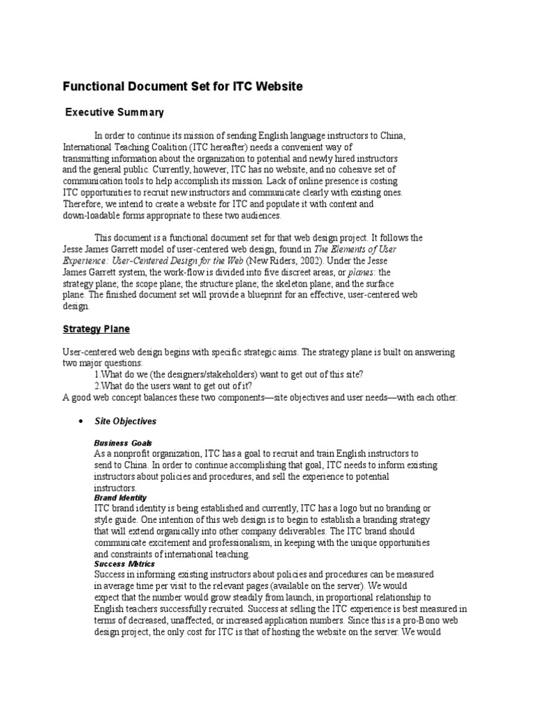 ITC Website Functional Document Set | PDF | Websites | Usability