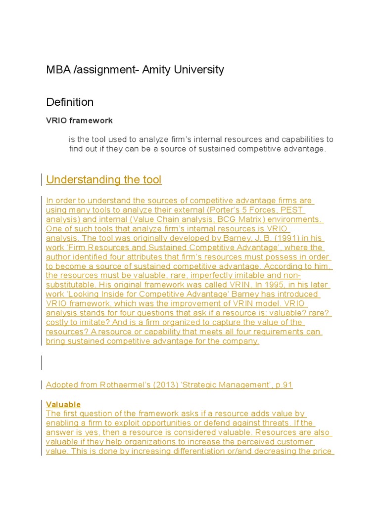 MBA Assignment | PDF | Competitive Advantage | Business