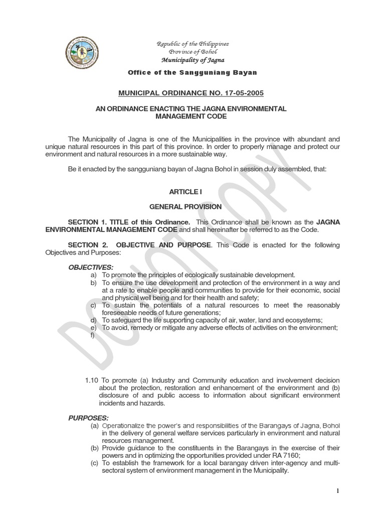 Jagna Environmental Management Code 2005 | PDF | Forestry | Sustainability