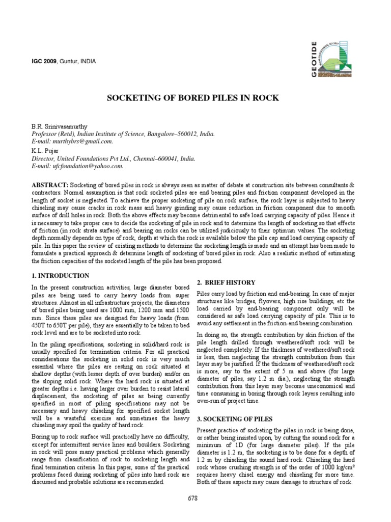 Socketing Depth of Piles in Rock | PDF | Deep Foundation | Friction
