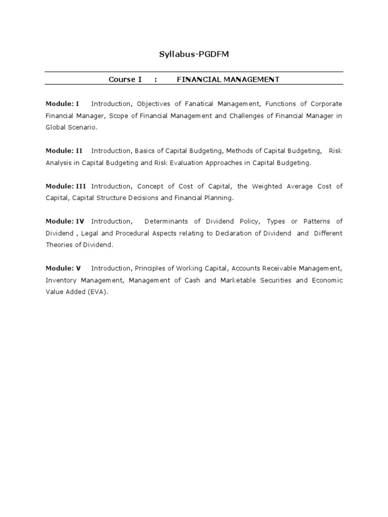 Syllabus-PGDFM: Course I: Financial Management | PDF | Futures Contract ...