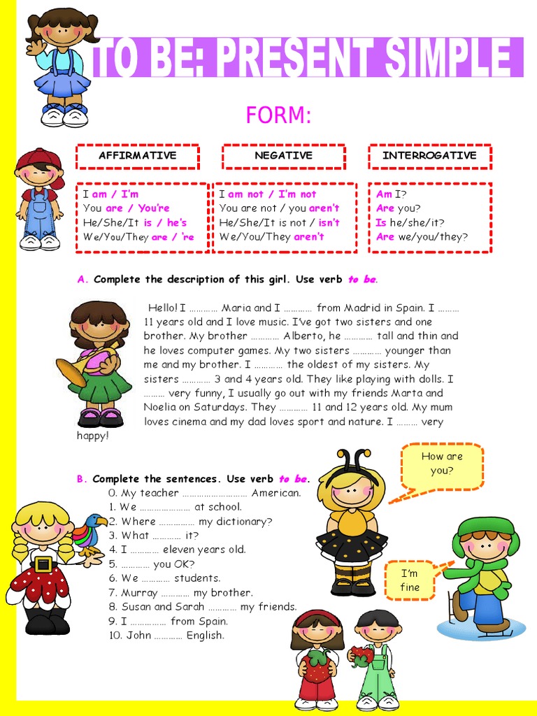 Verb to Be Present Simple Kids