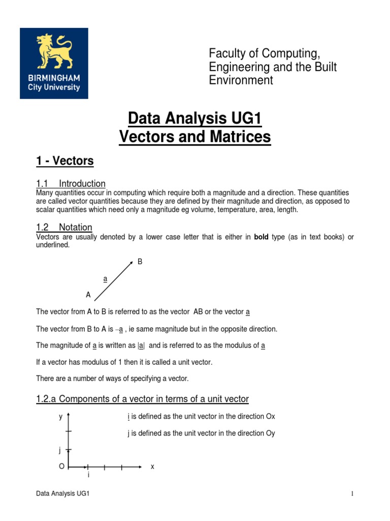 9 VectorsAndMatrices | PDF | Matrix (Mathematics) | Euclidean Vector