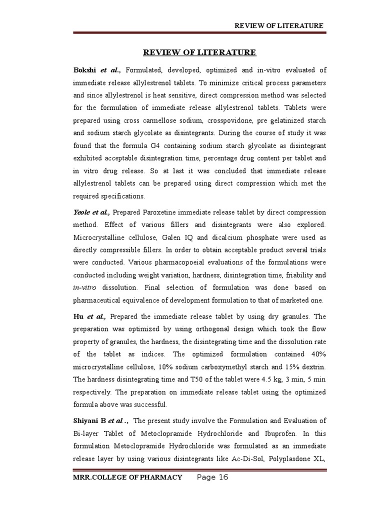 02.literature Review | PDF | Tablet (Pharmacy) | Pharmaceutical Formulation