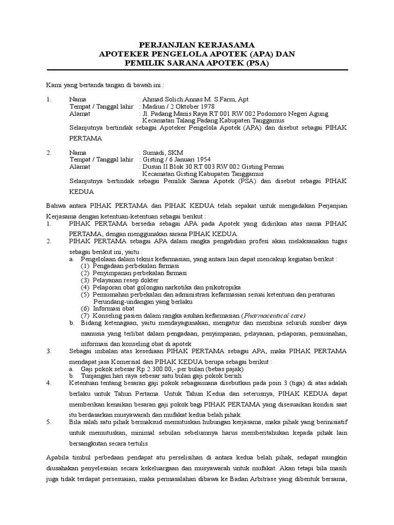 Perjanjian Kerjasama Apotek Pdf