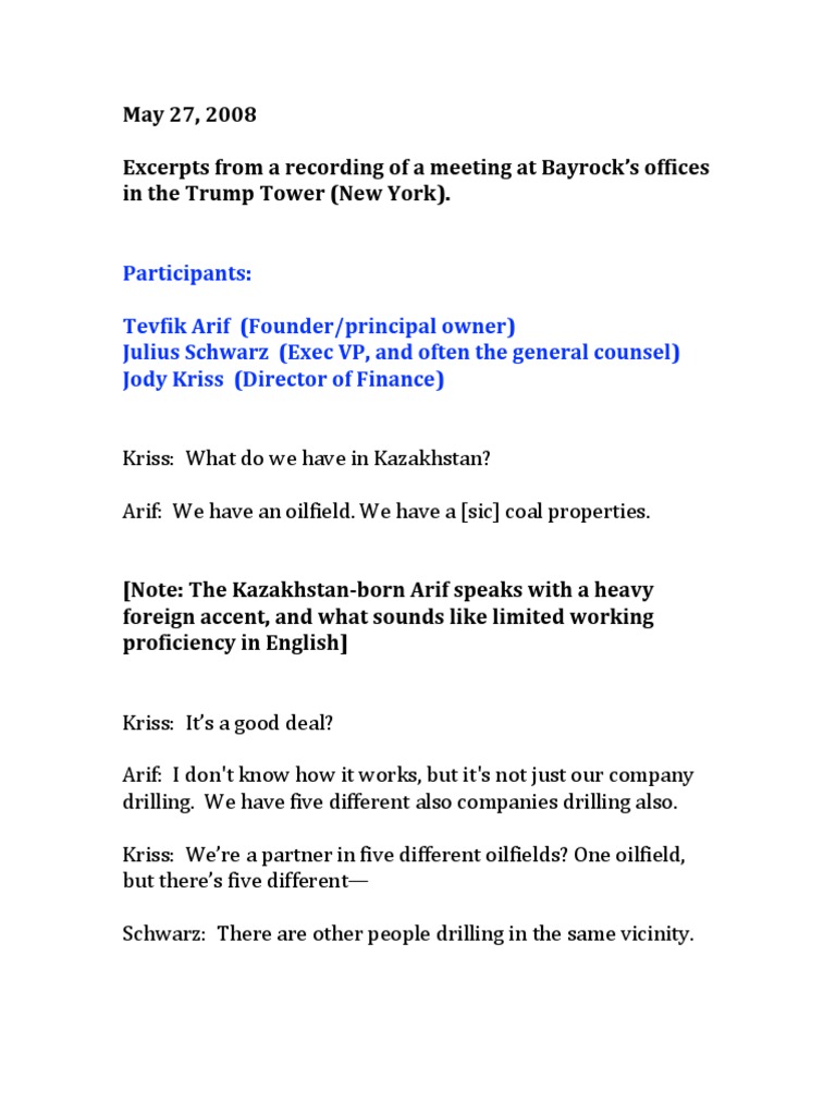 Audio Excerpts - May 2008 - Bayrock Group Headquarters, Trump Tower ...