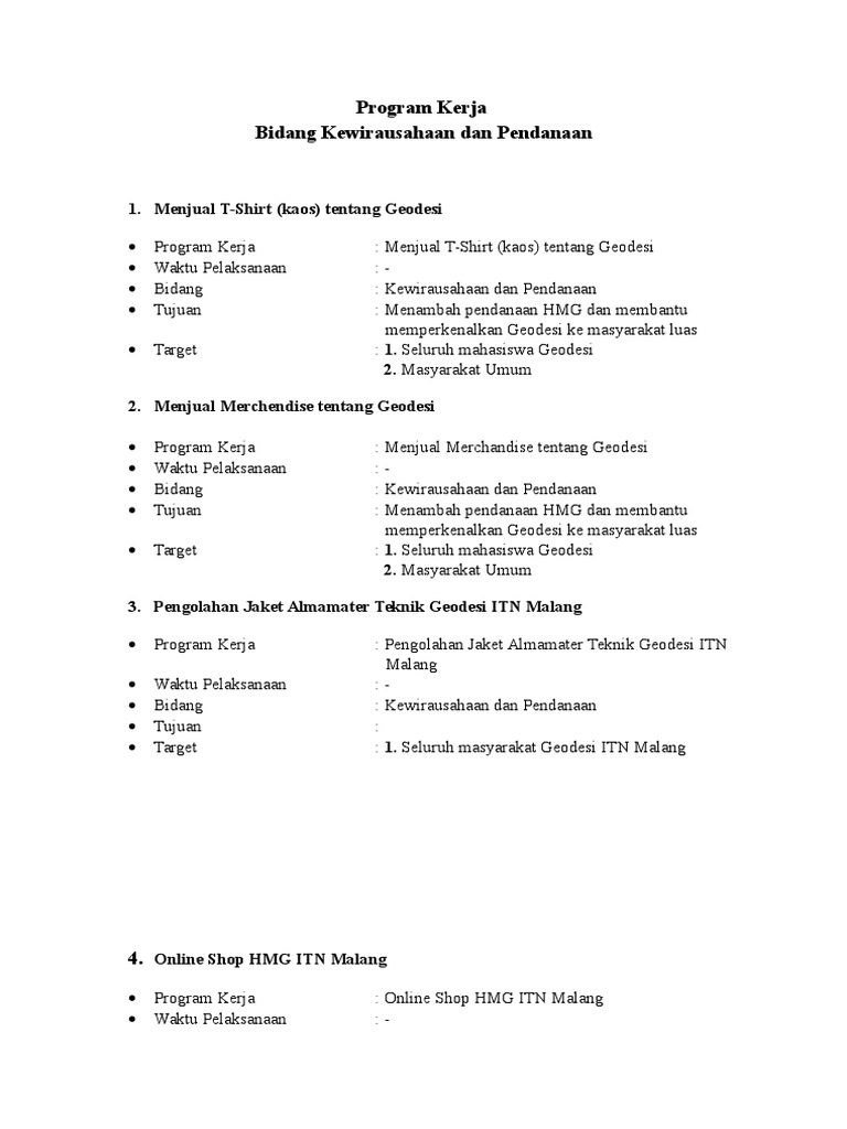 Contoh Program Kerja Kewirausahaan | PDF