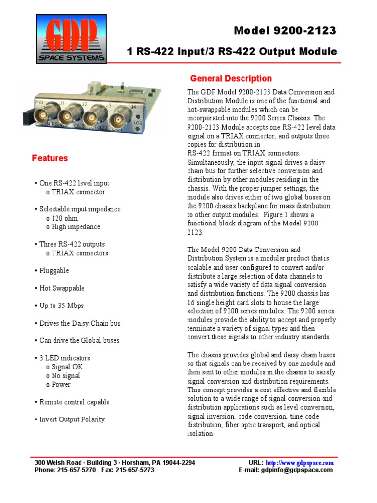 Model 9200-2123: 1 RS-422 Input/3 RS-422 Output Module | PDF ...