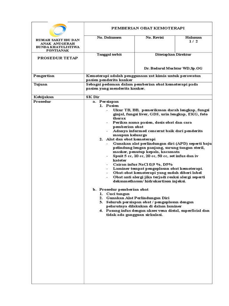 Spo Pemberian Obat Kemoterapi | PDF