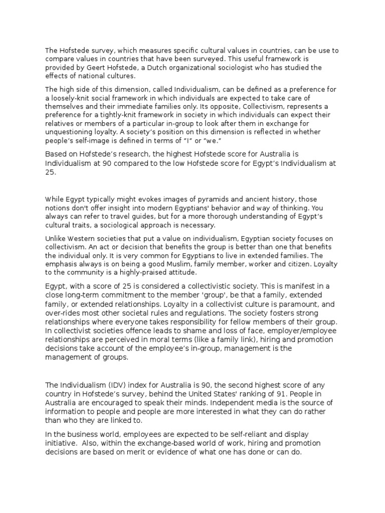Egypt Vs Australia Collectivism Vs Individualism | PDF | Collectivism ...