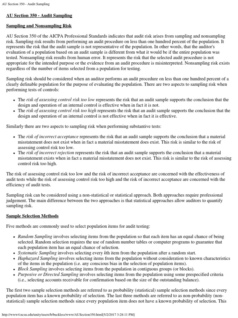 AU Section 350 - Audit Sampling | PDF | Sampling (Statistics) | Sample Size Determination