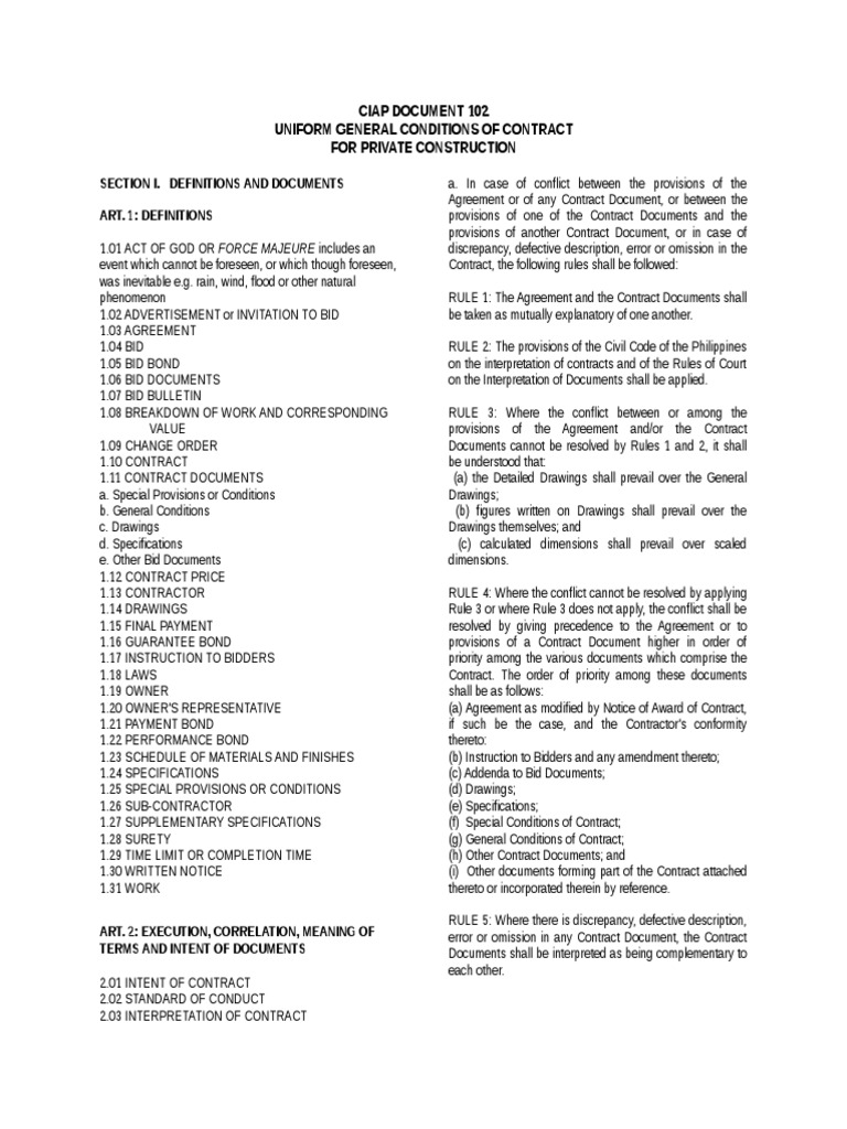 Ciap Document 102 Uniform General Conditions of Contract For Private Construction | Download ...