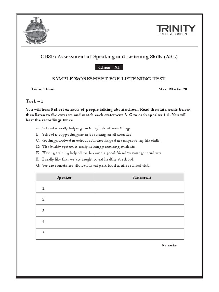 CBSE: Assessment of Speaking and Listening Skills (ASL): Sample ...