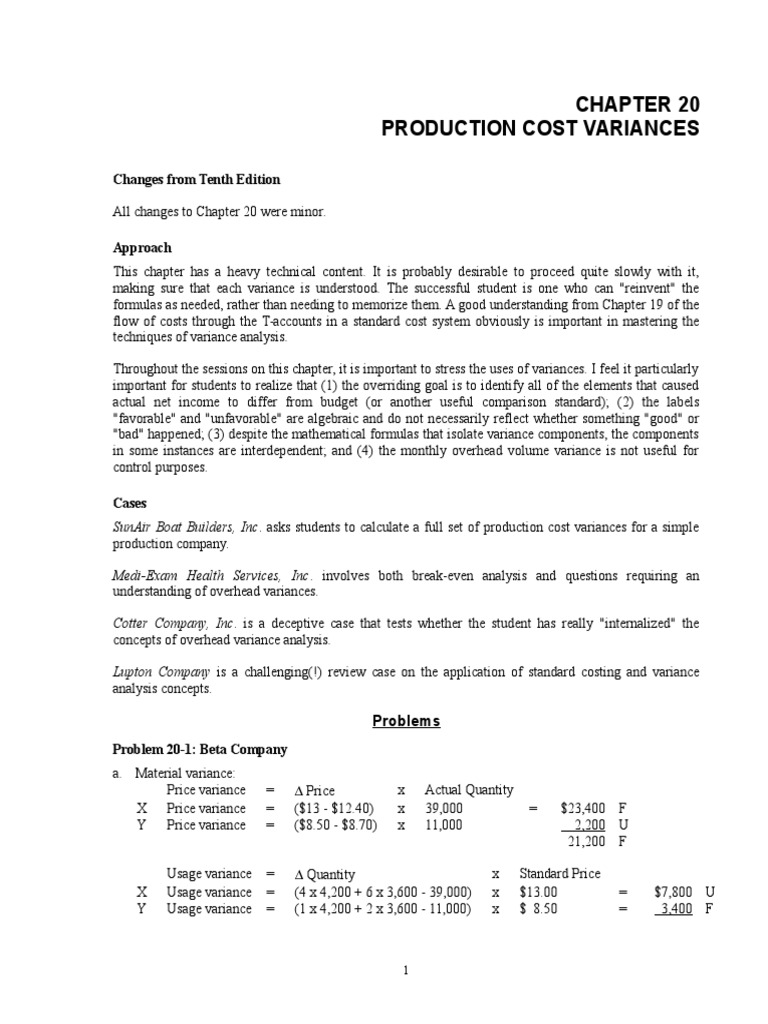 Production Cost Variances: Changes From Tenth Edition | PDF | Cost Of ...
