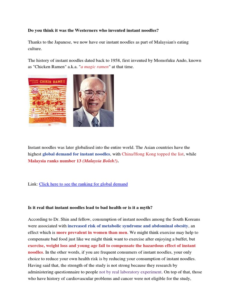 Do You Think It Was The Westerners Who Invented Instant Noodles? | PDF ...
