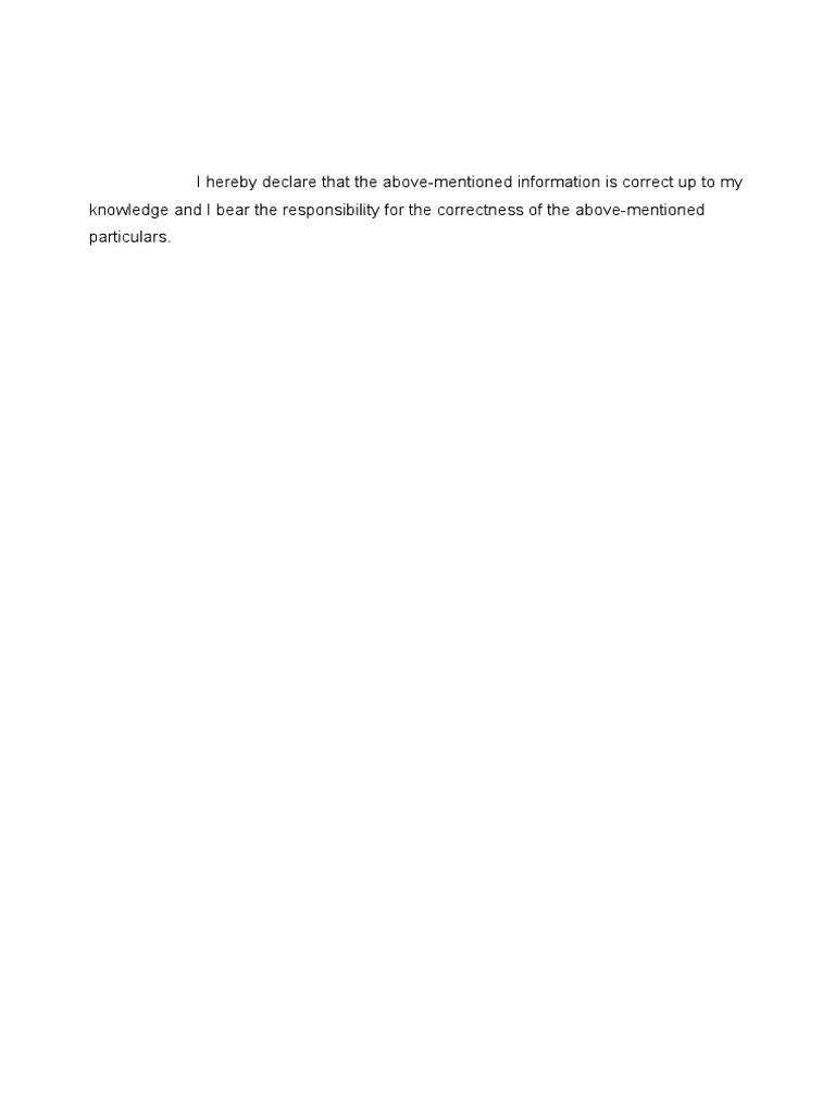 I Hereby Declare That The Above-Mentioned Information Is Correct Up To ...