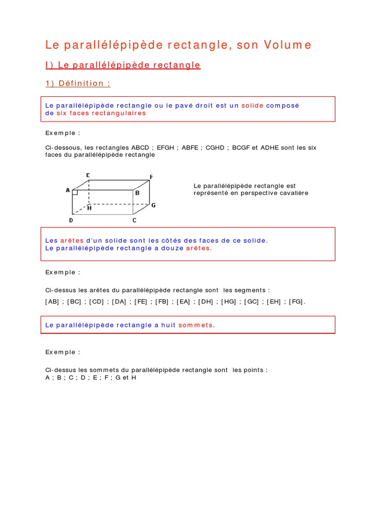6e Parallelepipede Rectangle Volumes | Le volume | Rectangle