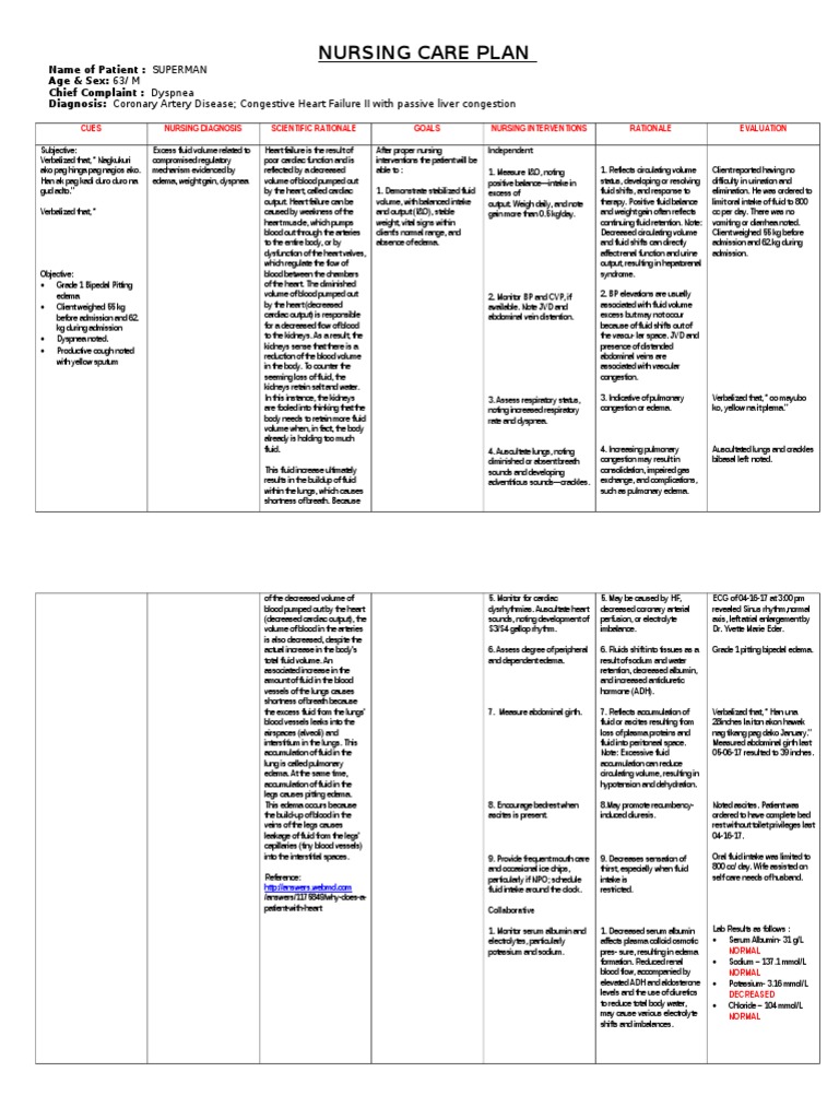 Ncp Excess Fluid Volume Pdf Heart Edema
