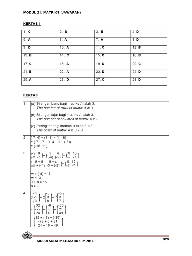 Matriks (Jawapan) | PDF