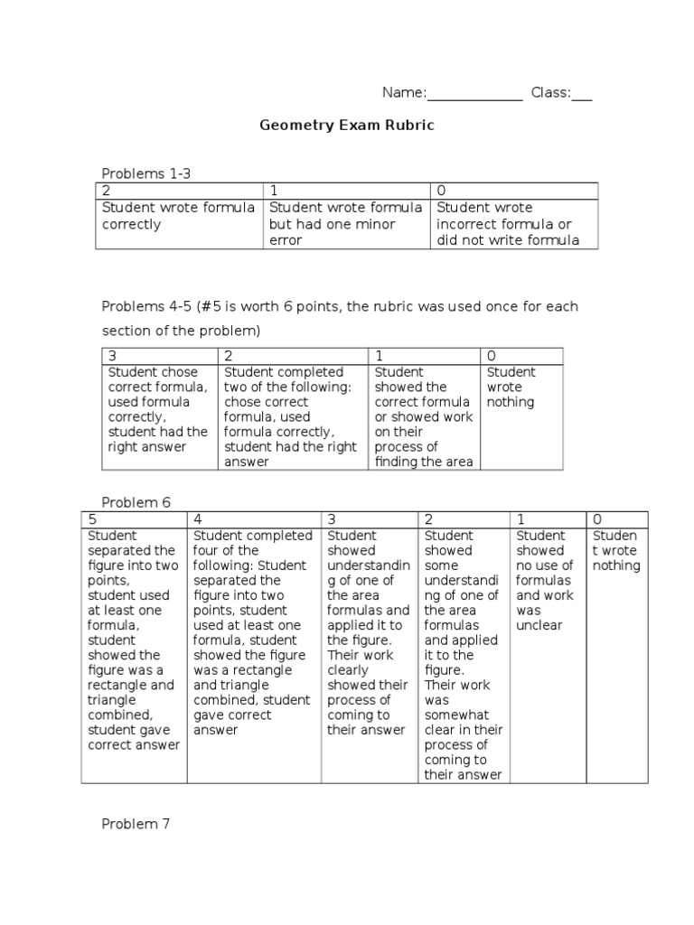geometry test rubric | Rectangle | Triangle
