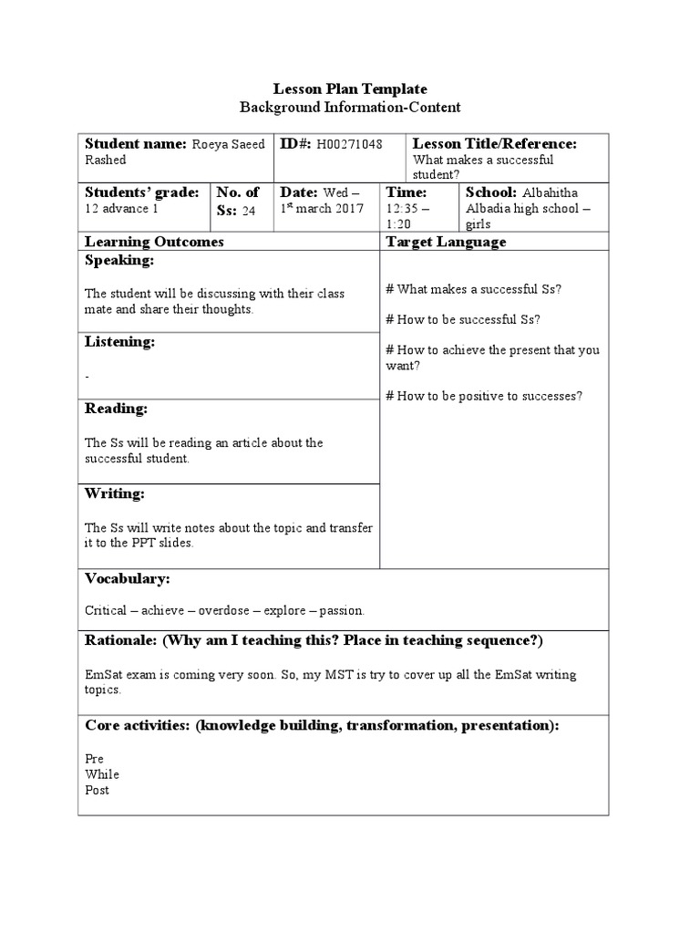 Successful Student Lesson Plan | PDF | Lesson Plan | Educational Psychology