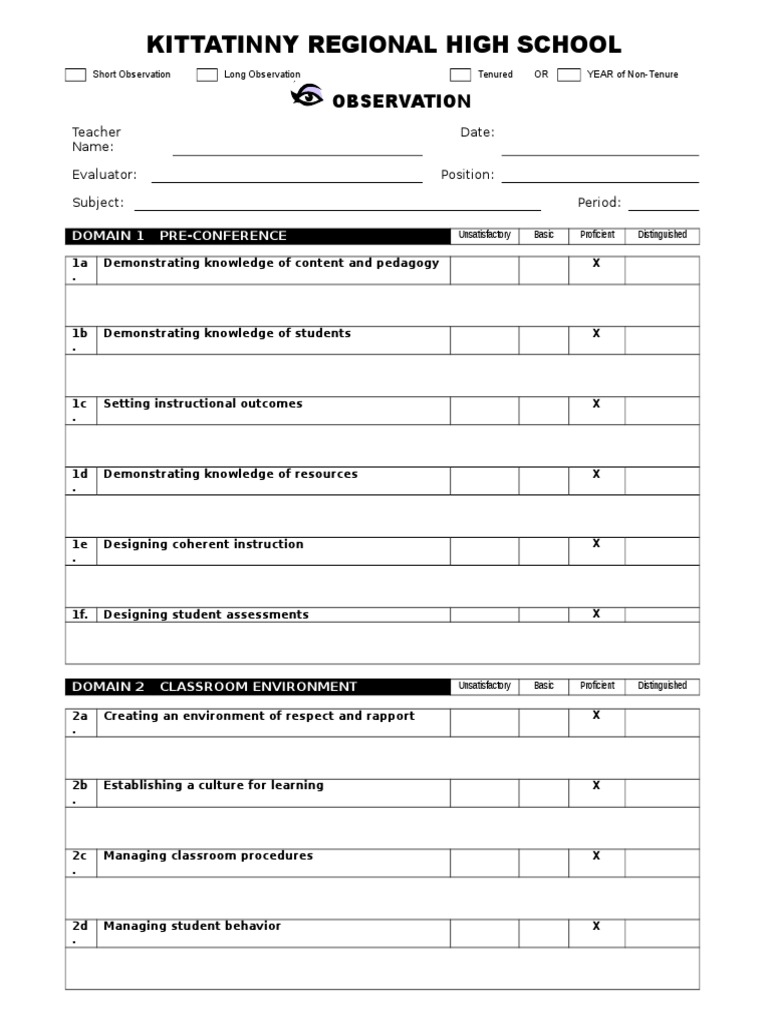 Danielson Observation Form | PDF | Educational Assessment | Teachers